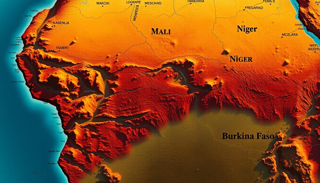 Map of West Africa Highlighting Burkina Faso, Mali, and Niger
