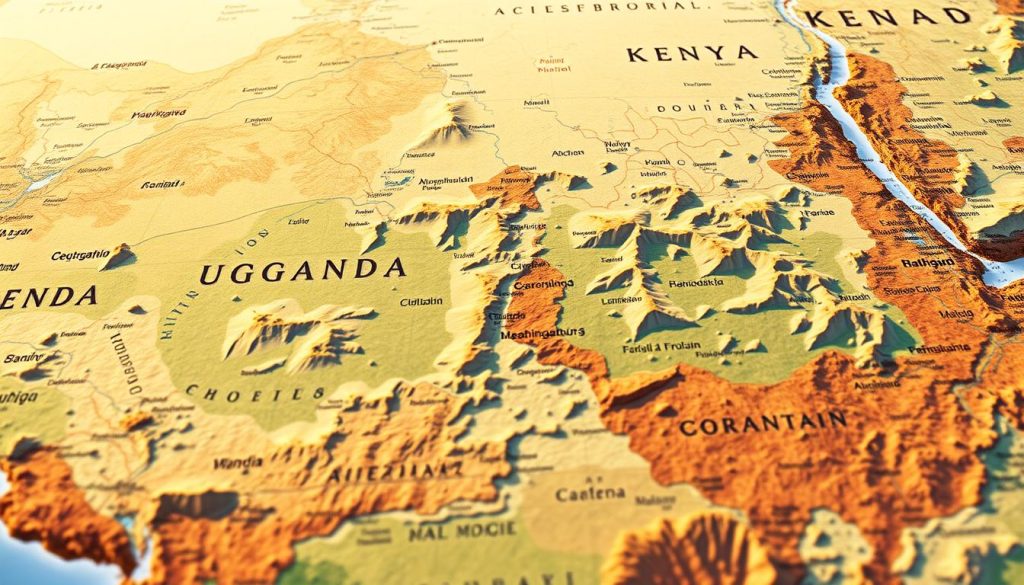 Map of East Africa: Uganda's Borders with Kenya and Neighbors